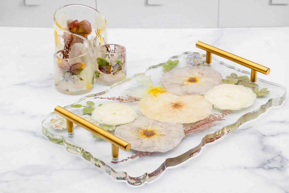 14x9 Pressed Flower Geode Tray